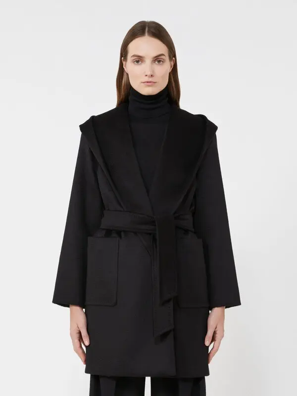Max Mara Hooded Camel Hair Robe Coat - Black