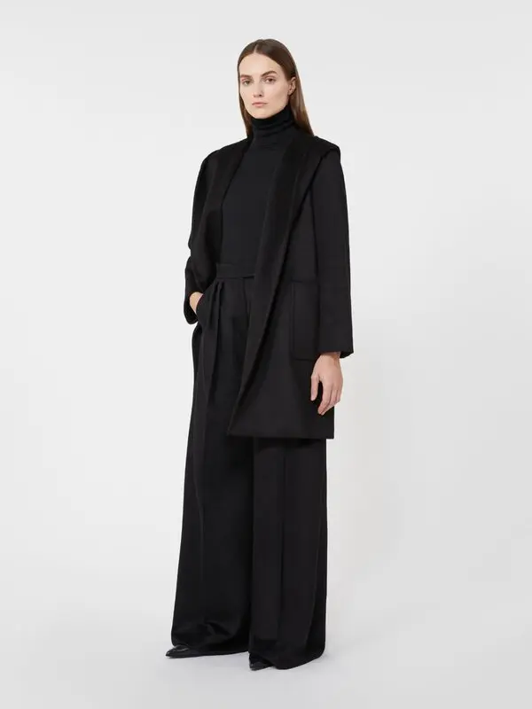 Max Mara Hooded Camel Hair Robe Coat - Black