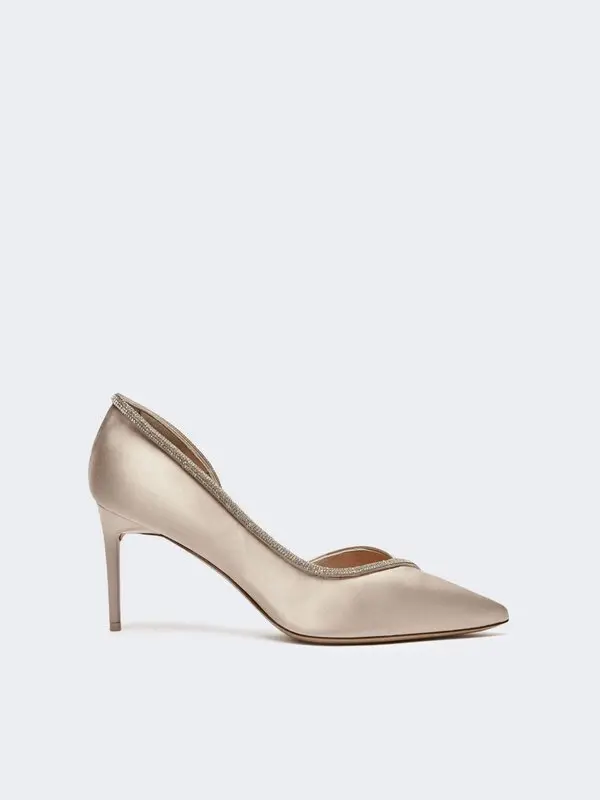 Max Mara Crystal-adorned Satin D'orsay Pumps - Beige