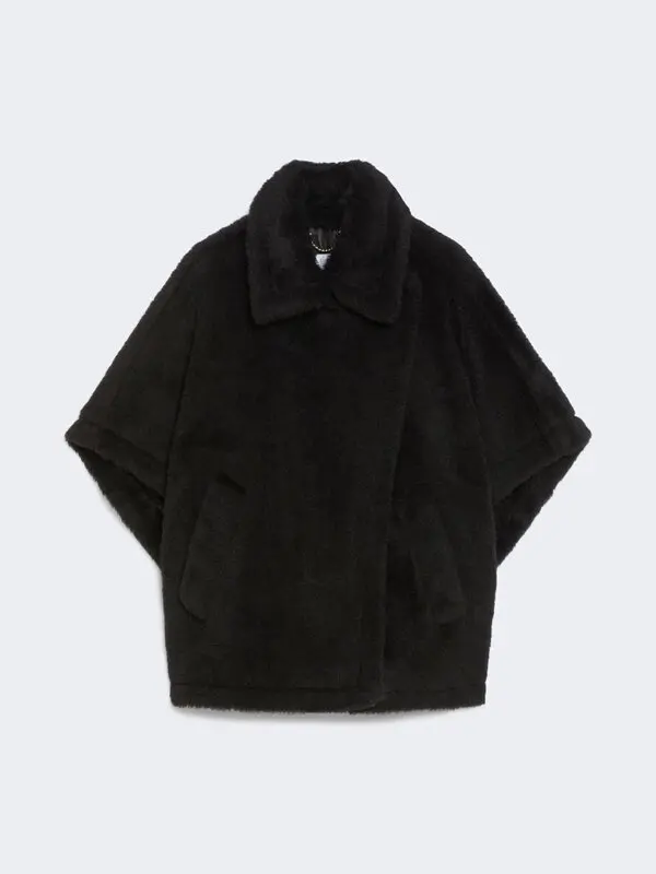 Max Mara Cape In Alpaca And Wool Teddy Fabric - Black