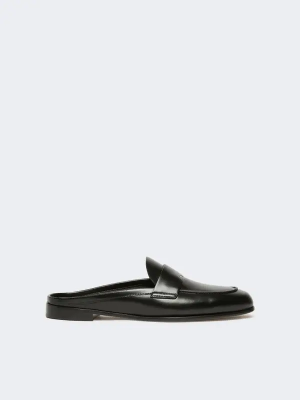 Max Mara Smooth Leather Mule Moccasins - Black