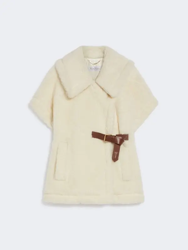 Max Mara Cape In Alpaca And Wool Teddy Fabric - Optical White