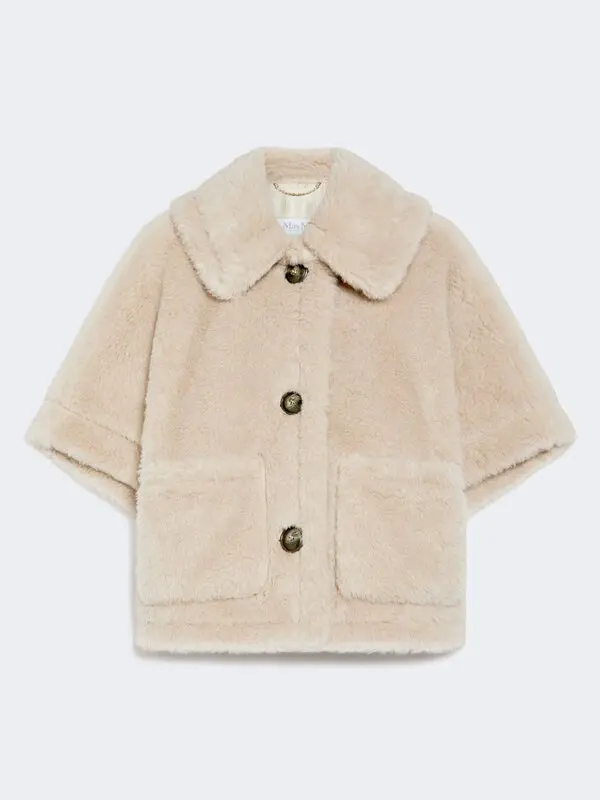 Max Mara Cape In Alpaca And Wool Teddy Fabric - Beige