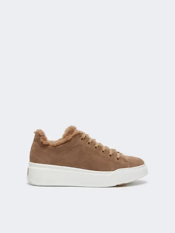 Max Mara Suede And Teddy Fabric Trainers - Camel