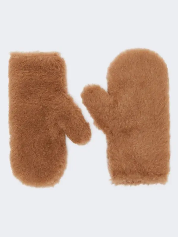 Max Mara Teddy Fabric Mittens - Camel