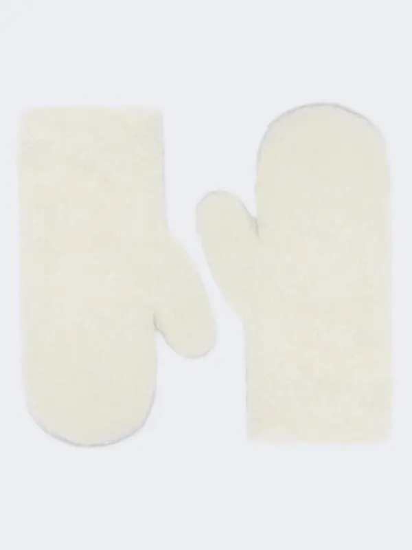 Max Mara Teddy Fabric Mittens - Optical White