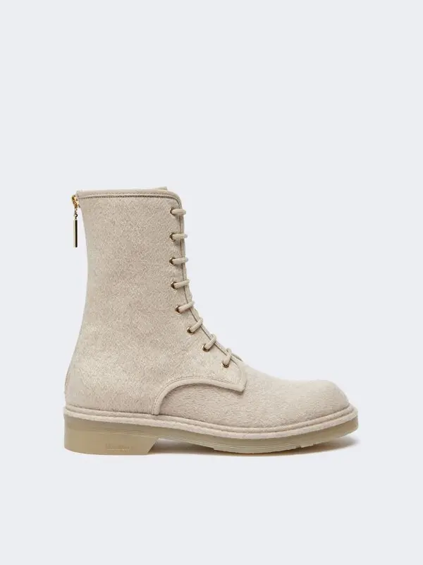 Max Mara Lace-up Cashmere Combat Boots - Beige