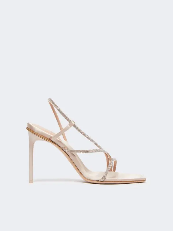 Max Mara Satin And Crystal Sandals - Beige