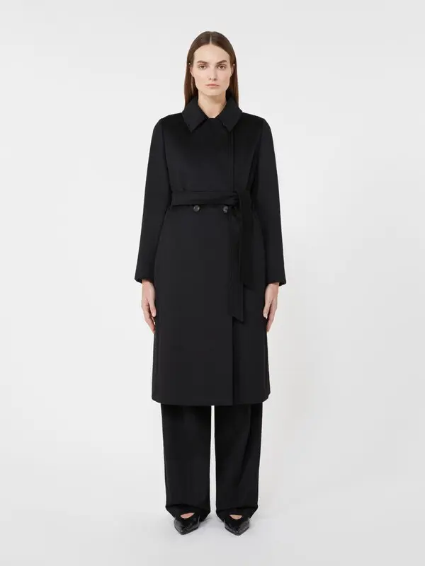 Max Mara Wool Broadcloth Robe Coat - Black