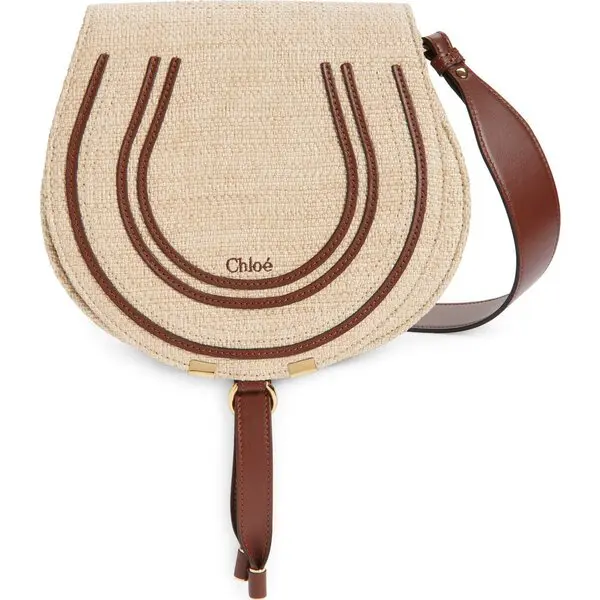 Chloé Medium Marcie Faux Raffia & Leather Saddle Bag - Hot Sand