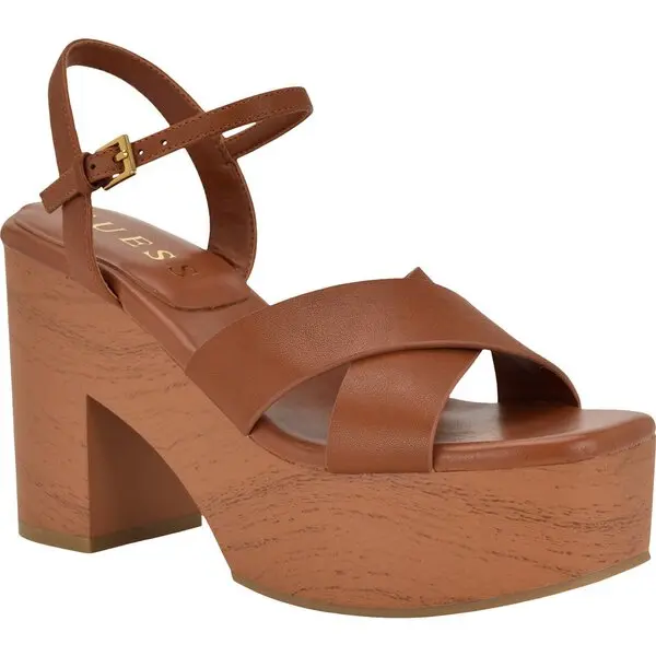 Guess Ankle Strap Platform Sandal - Dark Natural
