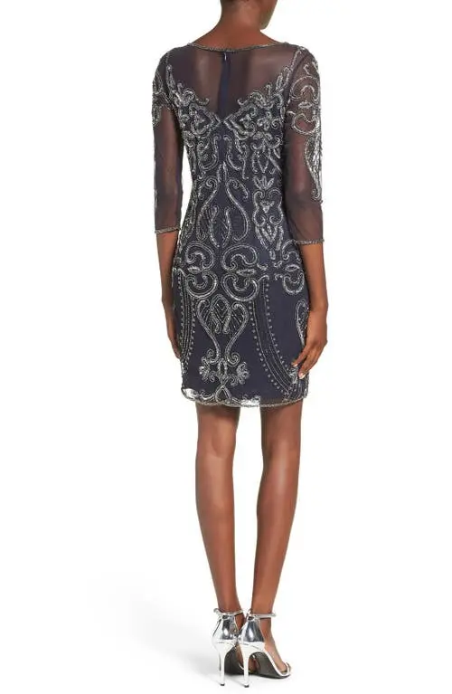 pisarro nights embellished mesh sheath dress Pisarro Nights Womens Embellished Mesh Sleeveless Sheath Dress Stone Size  6P