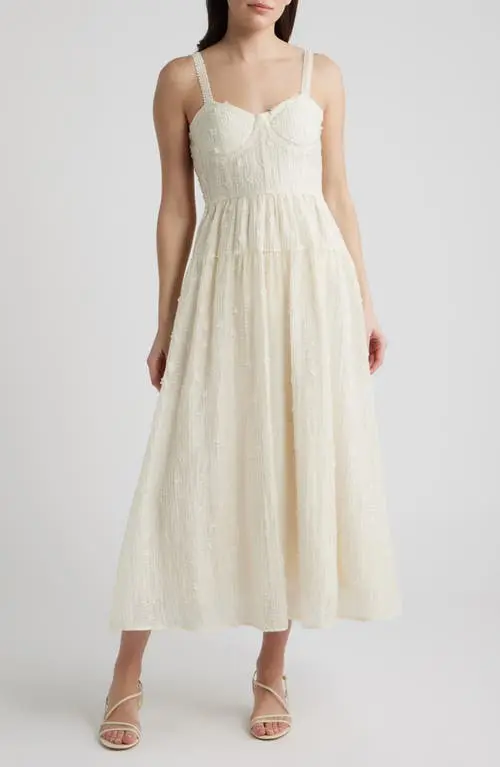ZOE AND CLAIRE Floral Appliqué Midi Dress - Cream