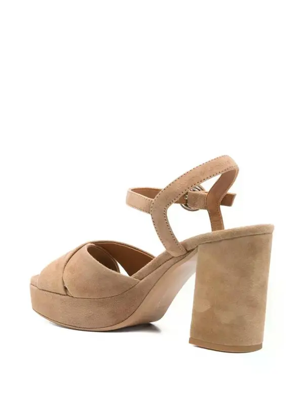 JULIE DEE Platform Block Heel Crossover Strap Sandals - Neutrals