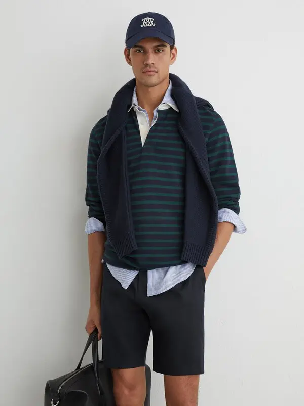 REISS Cantwell Cotton-blend Shorts - Navy