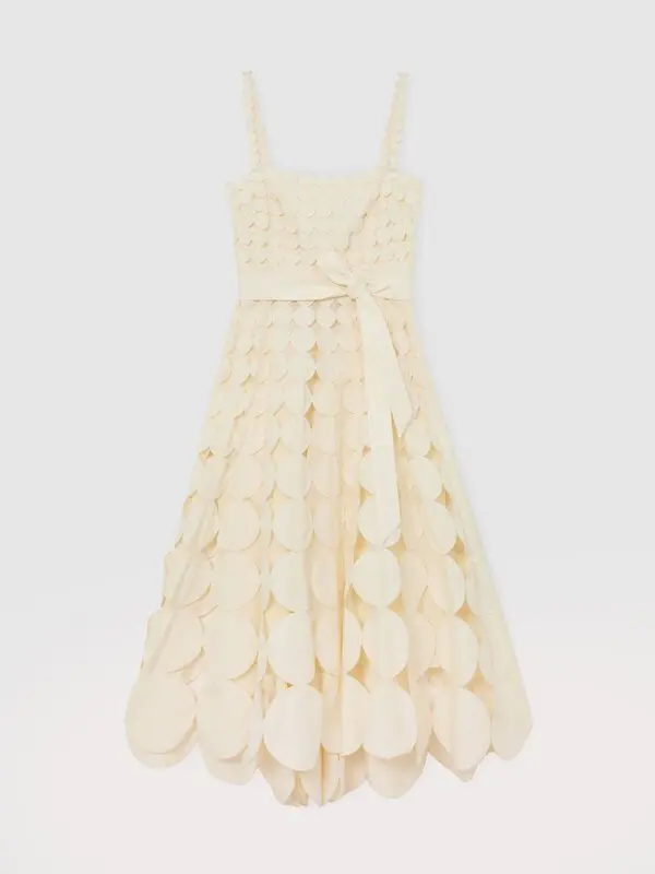 REISS Gigi Petite Cotton Cut-out Belted Midi Dress