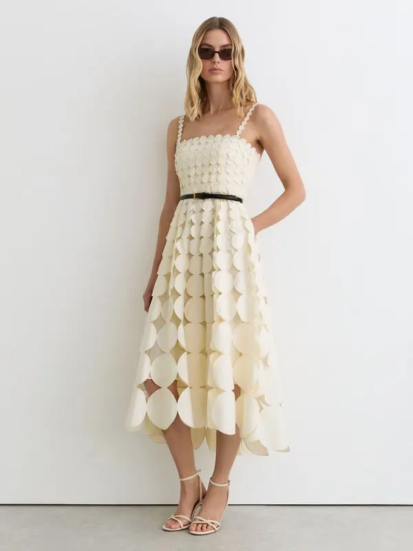 REISS Gigi Petite Cotton Cut-out Belted Midi Dress