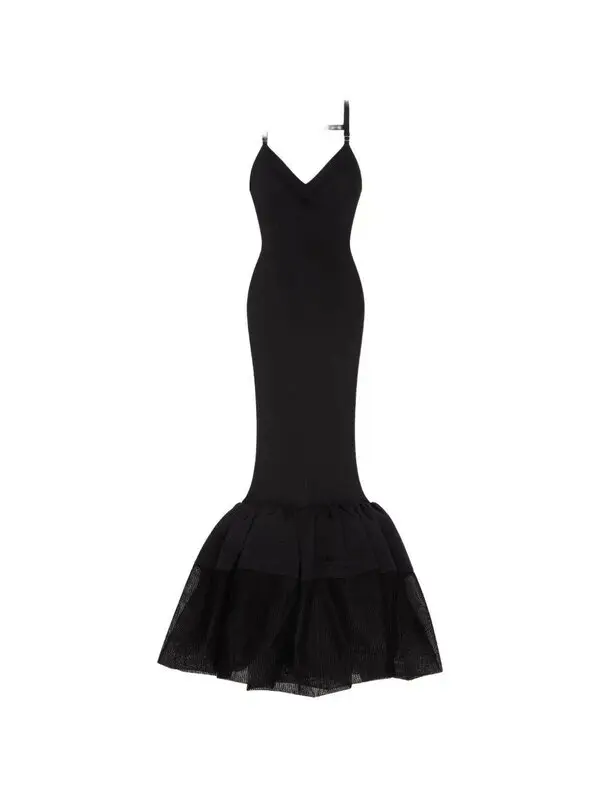 Givenchy V-neck Ruffled Hem Dress - Black