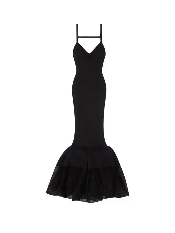 Givenchy V-neck Ruffled Hem Dress - Black