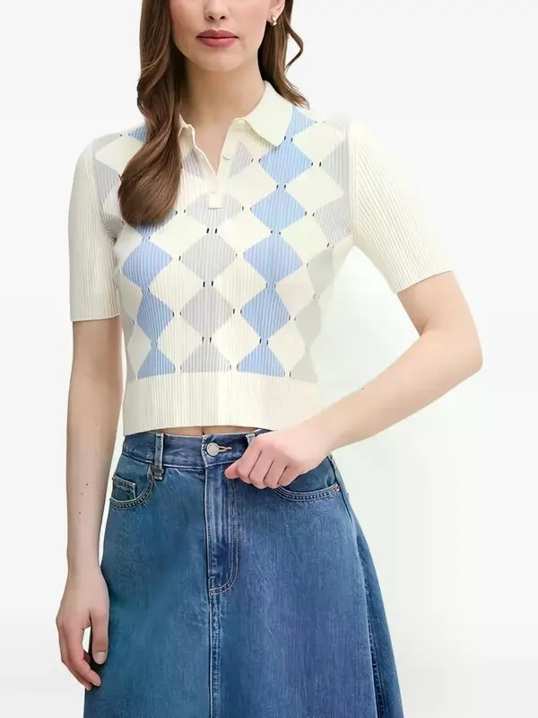 BENETTON Argyle Polo Top - Neutrals