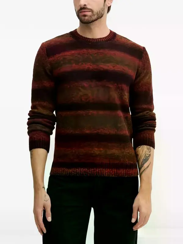 BENETTON Striped Crew Neck Sweatshirt - Red