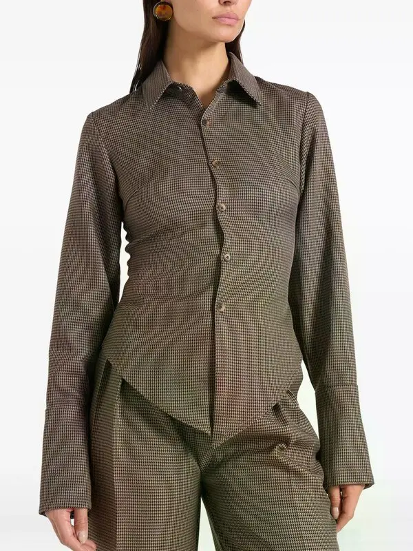 Manière De Voir Sonia Houndstooth Cinch Shirt - Brown
