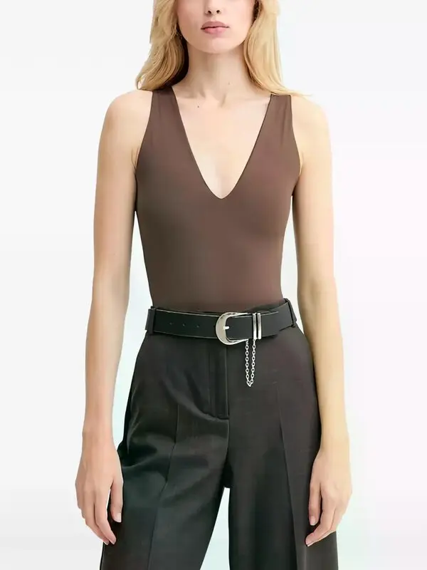 Bardot V-neck Sleeveless Bodysuit - Brown