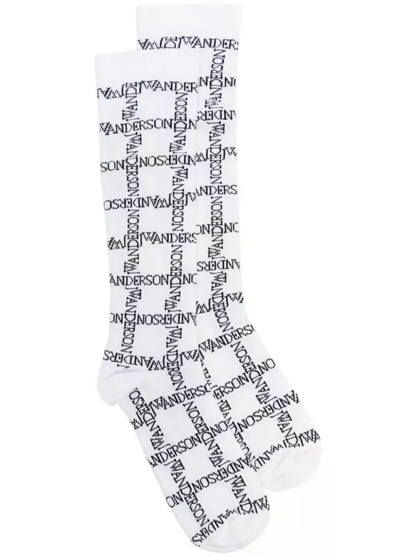 JW Anderson Logo Intarsia-knit Cotton-blend Socks - White