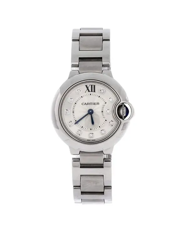 CARTIER Ballon Bleu De Quartz Watch In Stainless Steel With Diamond Markers 28mm - Dial Color: Natural