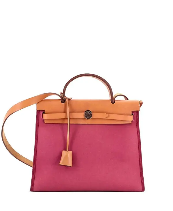 Hermès 31 Herbag Zip Leather And Toile - Pink/ Brown/ Pink