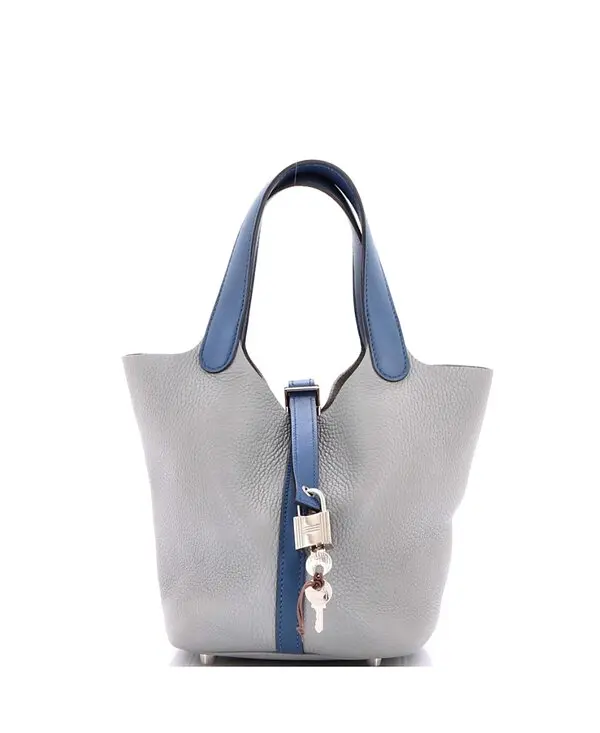 Hermès Picotin Lock Bag Clemence With Swift Pm Bicolor - Gray/ Blue/ Grey