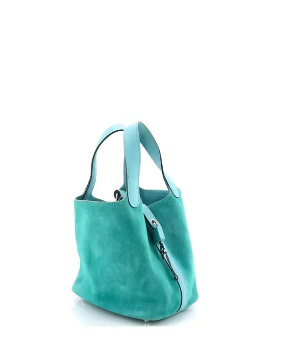 Hermès Pm Picotin Lock Bag Doblis Suede And Swift - Blue