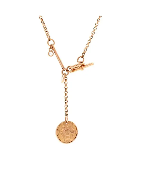 Hermès Small Ex-libris Pendant Necklace 18k Rose Gold With Diamond, 16.75 - Pink