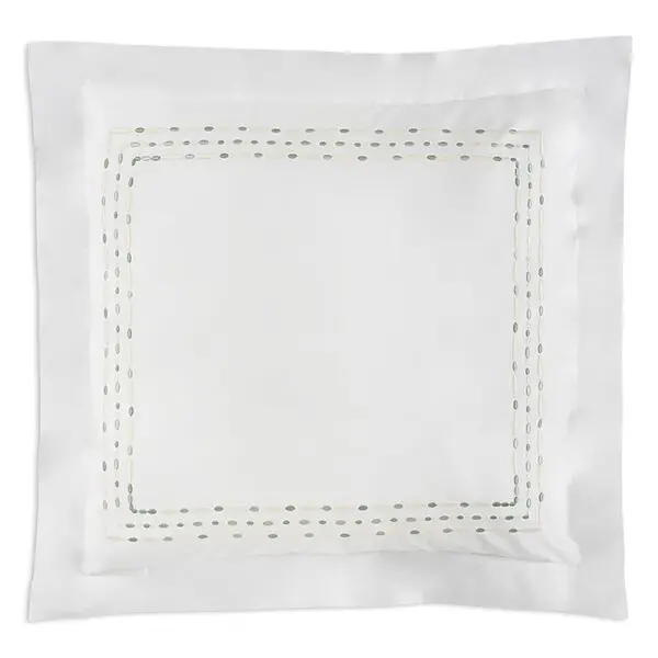 DEA LUXURY LINENS Sole Embroidery Euro Sham - White/aqua