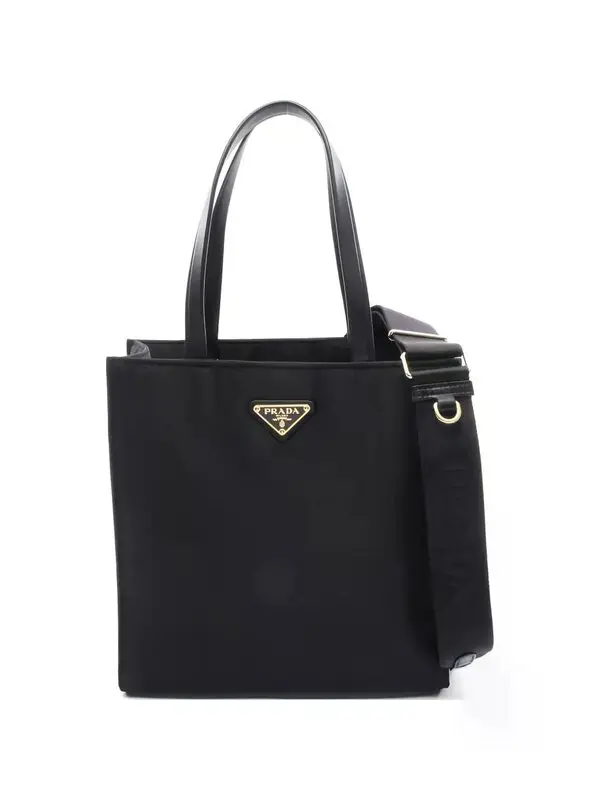 Prada Logo Plaque Tote Bag
