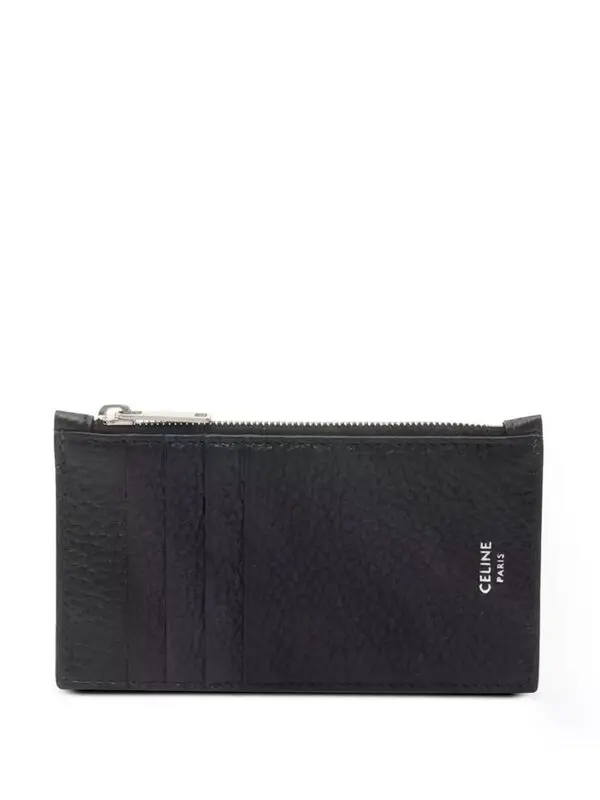 Celine Zippered Compact Leather Card Holder - Black