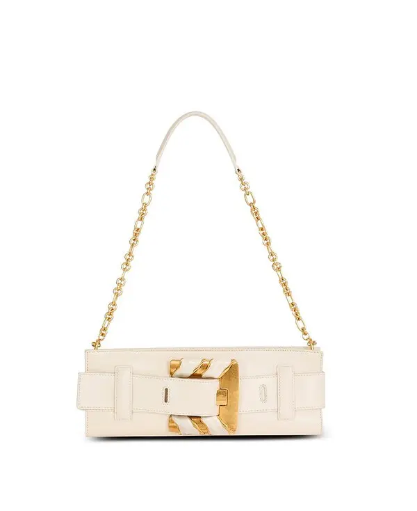 Balmain Anthem Lambskin And Enamel Clutch - Beige