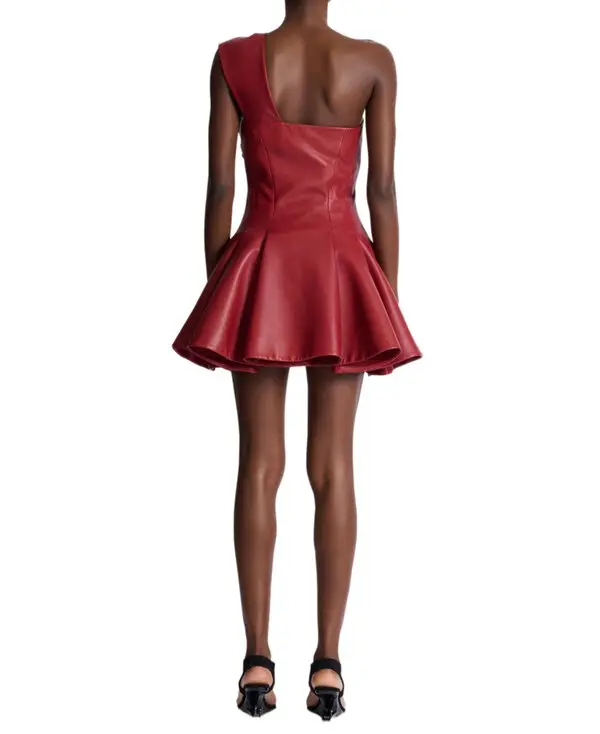 Balmain Smooth Leather One-shoulder Dress - Red