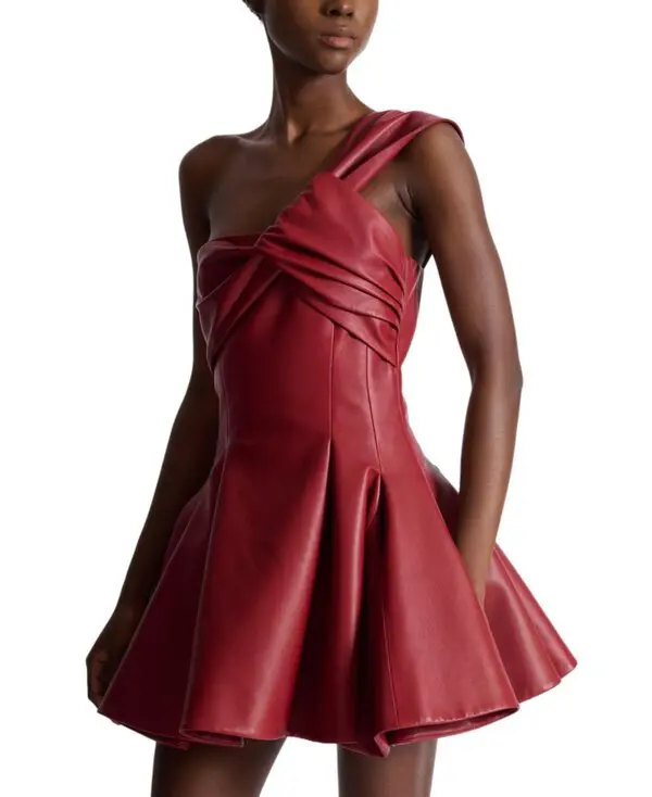 Balmain Smooth Leather One-shoulder Dress - Red