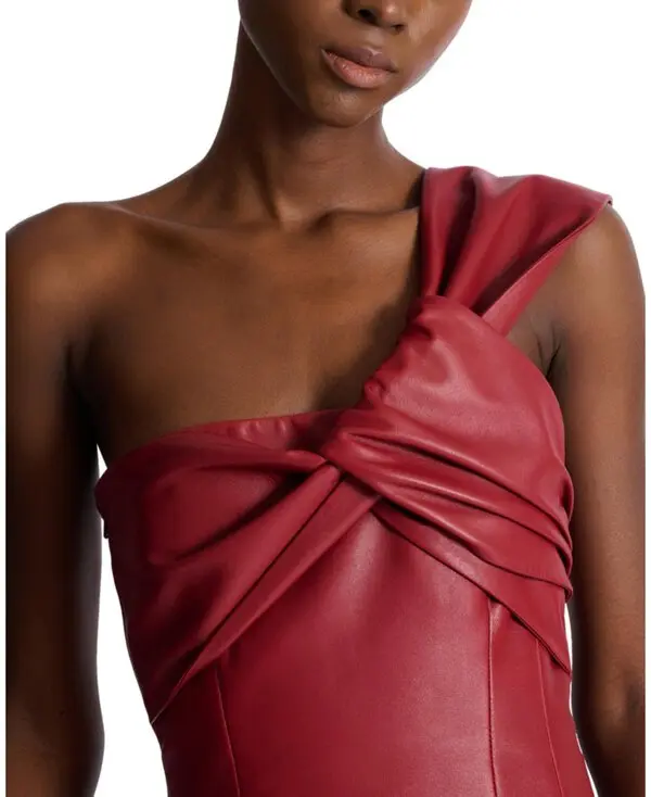 Balmain Smooth Leather One-shoulder Dress - Red