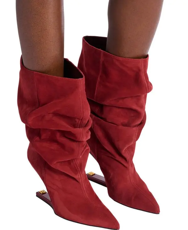 Balmain Suede Ankle Boots - Red