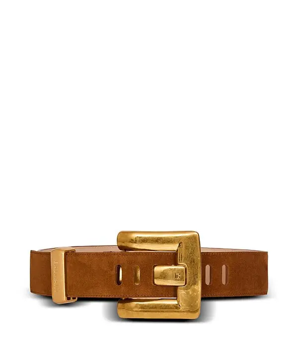 Balmain Anthem Suede Leather Belt - Brown