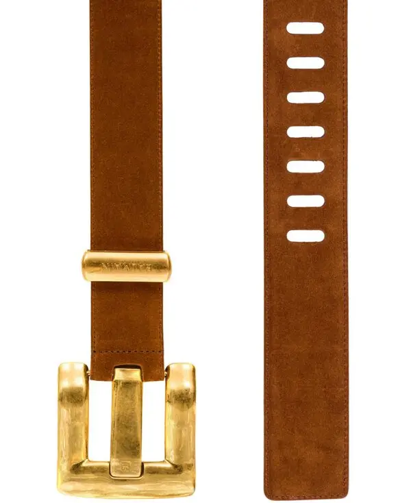 Balmain Anthem Suede Leather Belt - Brown