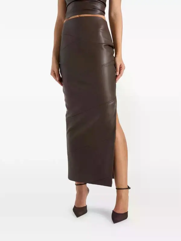 Manière De Voir Panelled Side-slit Midi Skirt - Brown