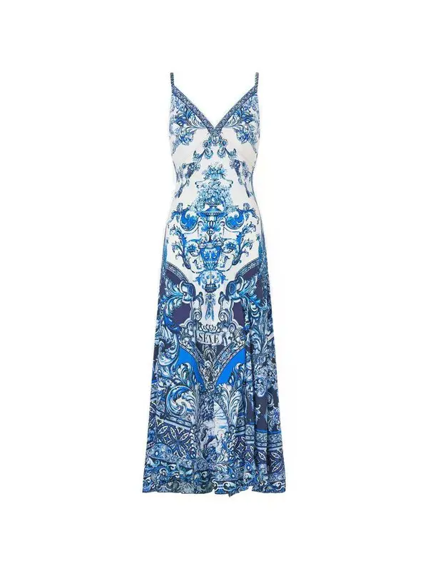 Camilla Frilled-hem Slip Dress - Blue