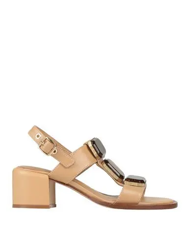 APEPAZZA Leather Sandals With Appliqués - Beige