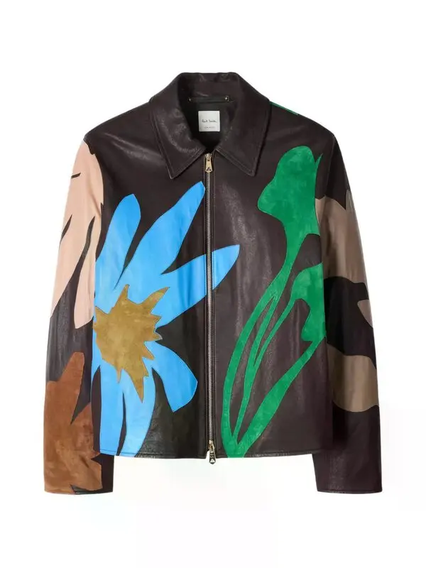 Paul Smith Floral-appliqué Leather Jacket - Brown