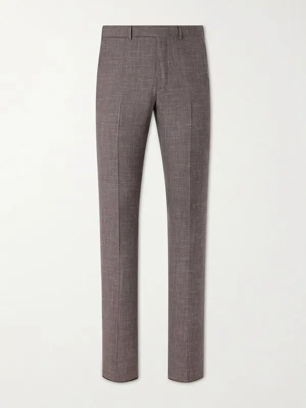 Zegna Straight-leg Wool, Silk And Linen-blend Suit Trousers - Brown