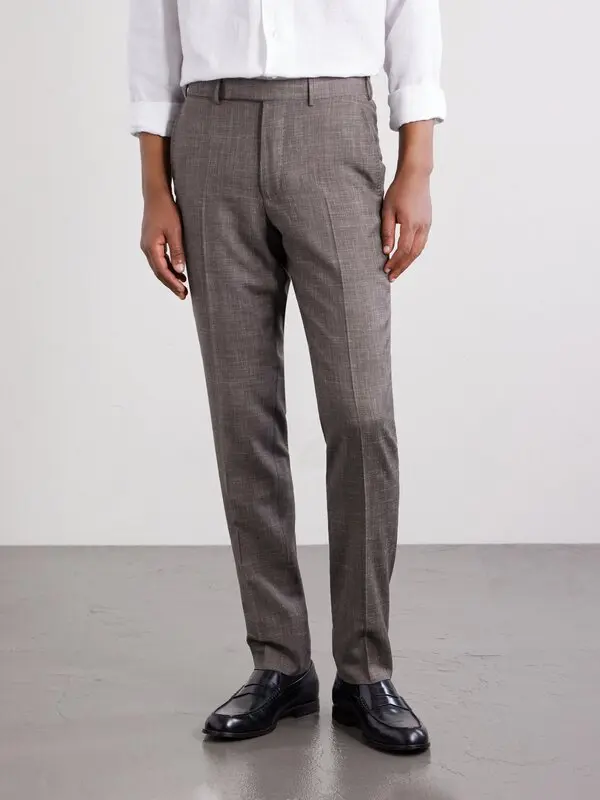Zegna Prince Of Wales Checked Wool, Silk, And Linen-blend Suit Trousers