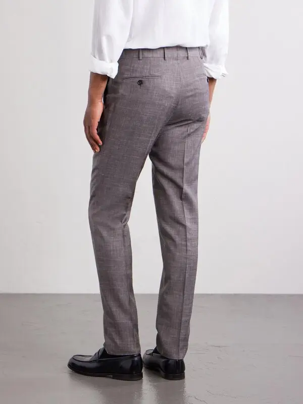 Zegna Prince Of Wales Checked Wool, Silk, And Linen-blend Suit Trousers
